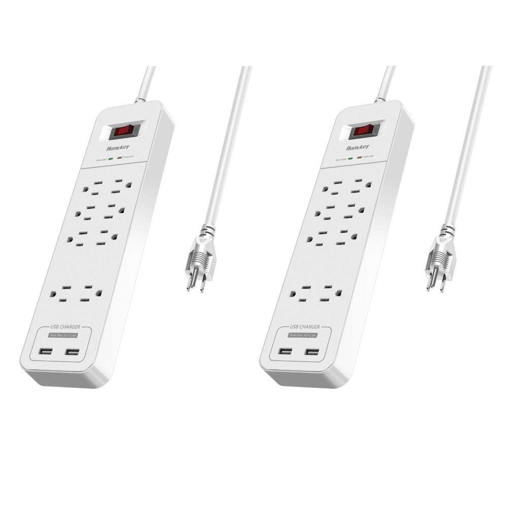Huntkey 8-Outlets Surge Protector Power Strip 2 USB Ports 5-Volt/2.4 ...
