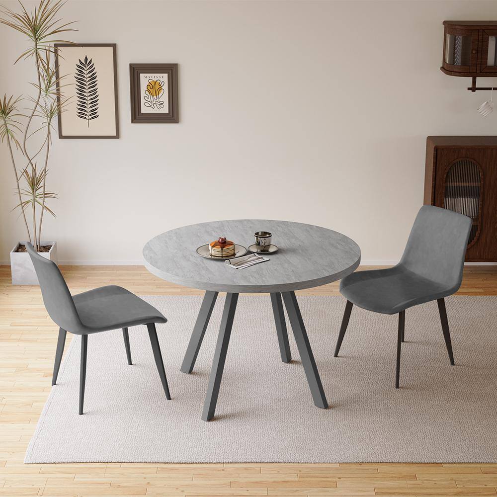 GOJANE 3-Piece Gray Round Dining Table Set MDF Dining Table with 2 Gray ...
