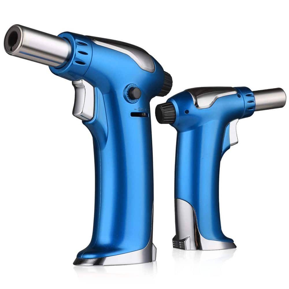 Set of 2 Blue Butane Windproof Torch Lighter with Adjustable Flame for ...