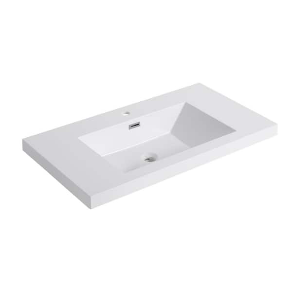 LIVACA 36 in. x 20 in. Drop-In Bathroom Sink in Gloss White Resin with ...