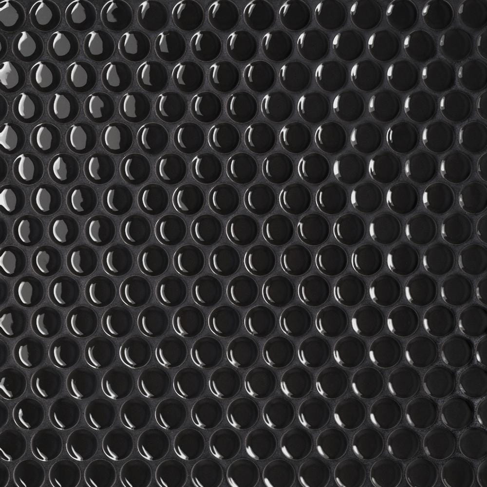 Bedrosians Le Cafe 12 in. x 13 in. Black Porcelain Mosaic Floor and ...