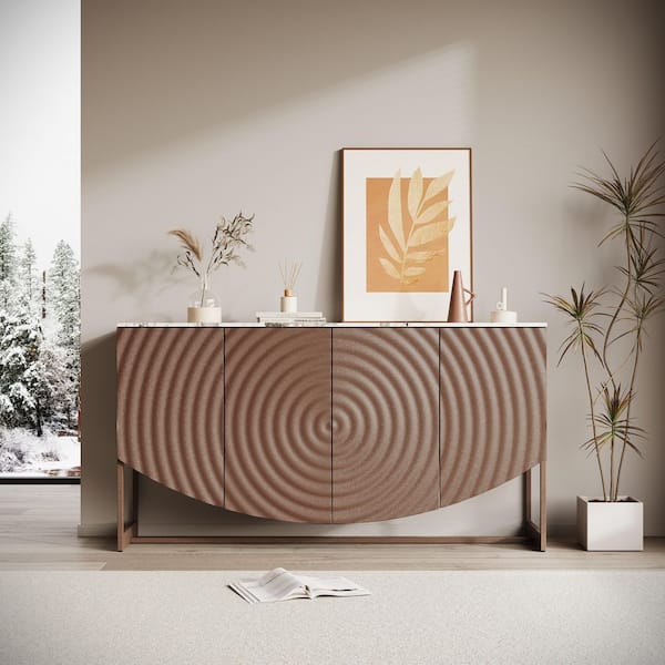 Noble House Dysis Antique Brown Wood Buffet 62.72 in. W Unique 3D Wave ...