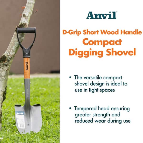 Anvil 18 in. Wood D-Grip Short Handle Carbon Steel Compact Digging ...