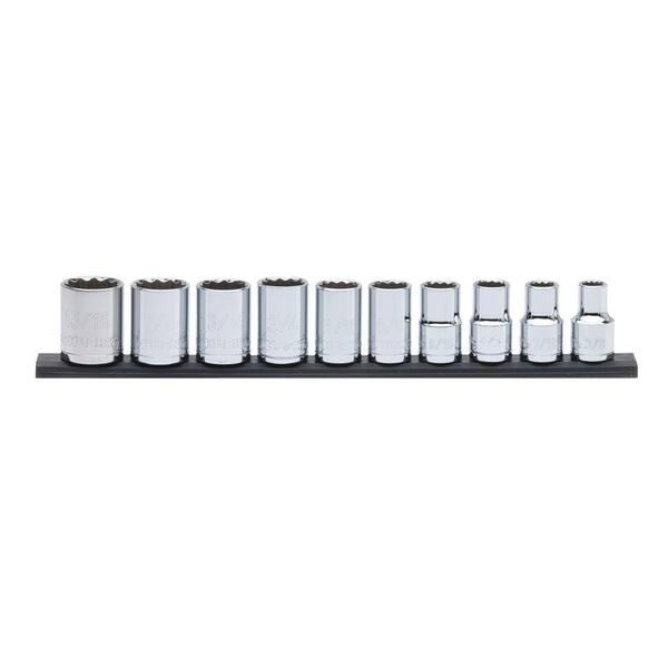 Husky 1/2 in. Drive SAE Standard Socket Set (10-Piece) H2DSAE10PCSR ...