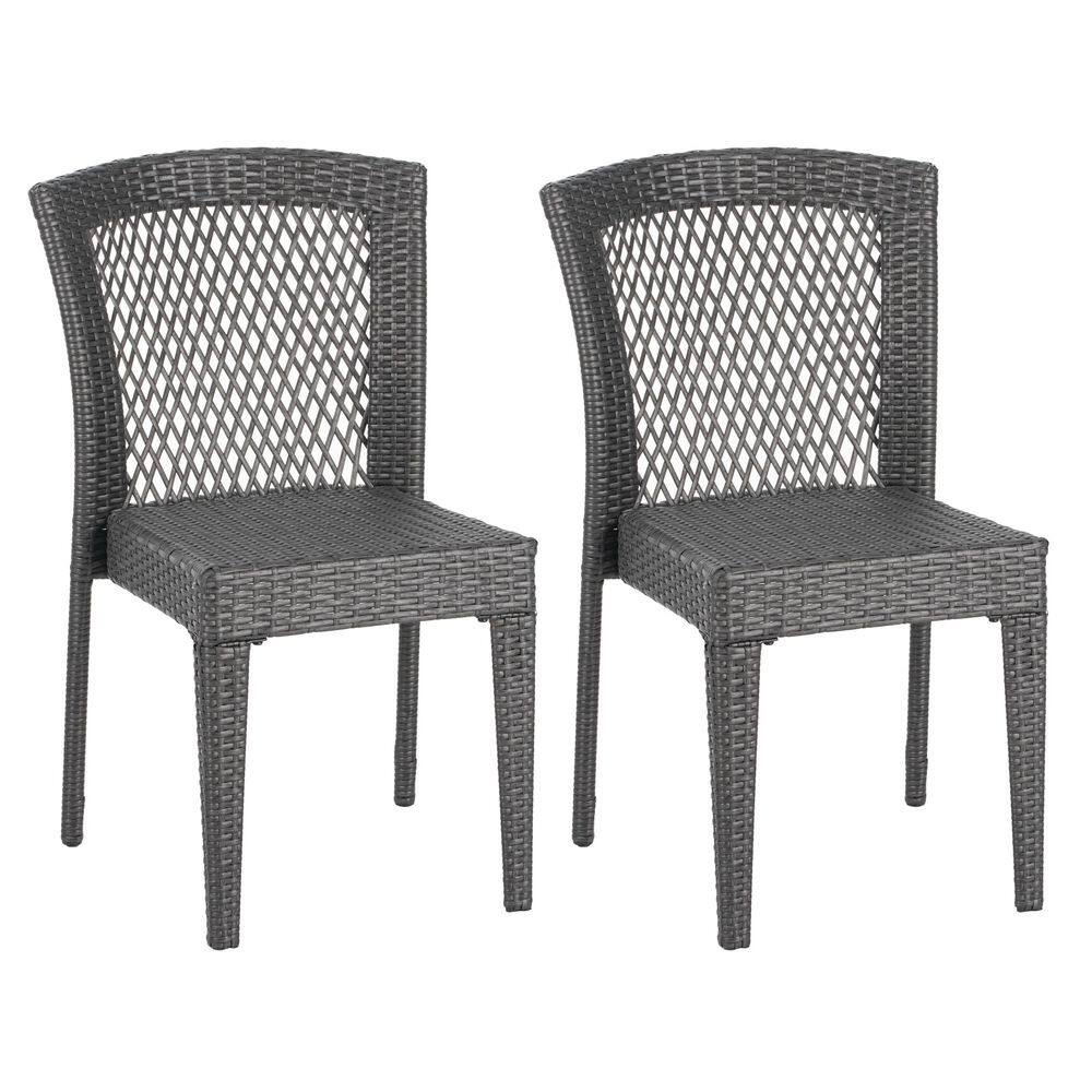 Gray Outdoor Stackable Rattan Chairs with Diamond-Mesh Backrest ...