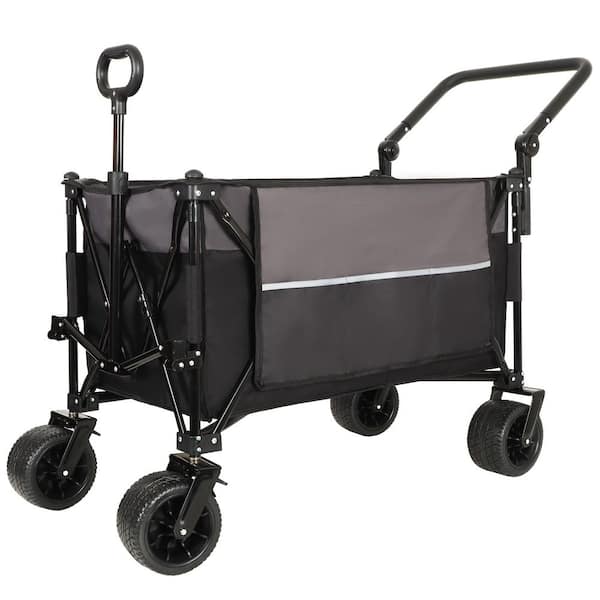 6.4 cu. ft. Fabric Black Folding Garden Cart, Wagon-to-Bench Cart BWC ...