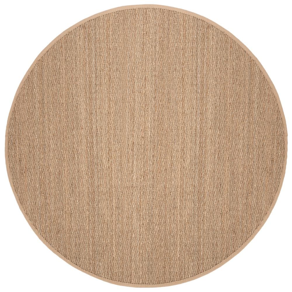 SAFAVIEH Natural Fiber Tan/Beige 8 ft. x 8 ft. Round Border Area Rug ...