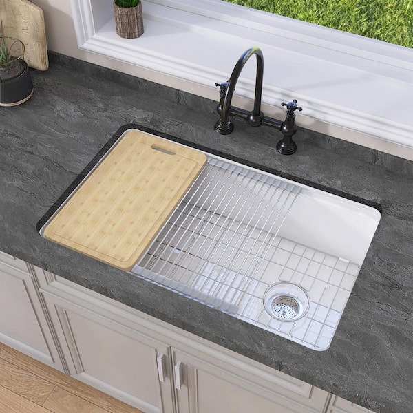 Los Flexi 32 in. Drop In/ Undermount Kitchen Sink Single Bowl, White ...