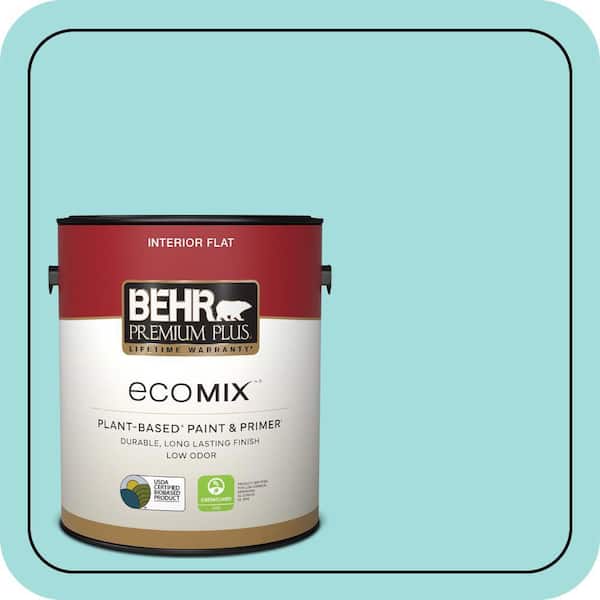 BEHR PREMIUM PLUS 1 gal. #500A-3 Aqua Spray Flat EcoMix Plant-Based ...