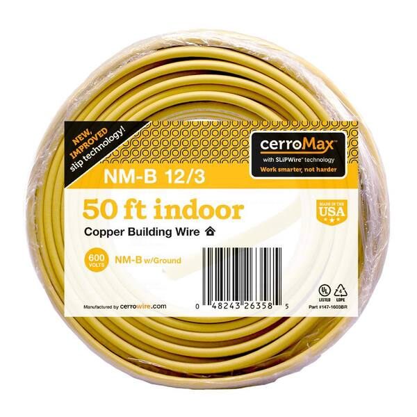 Cerrowire 50 ft. 12/3 Yellow Solid CerroMax SLiPWire Copper NM-B Wire ...