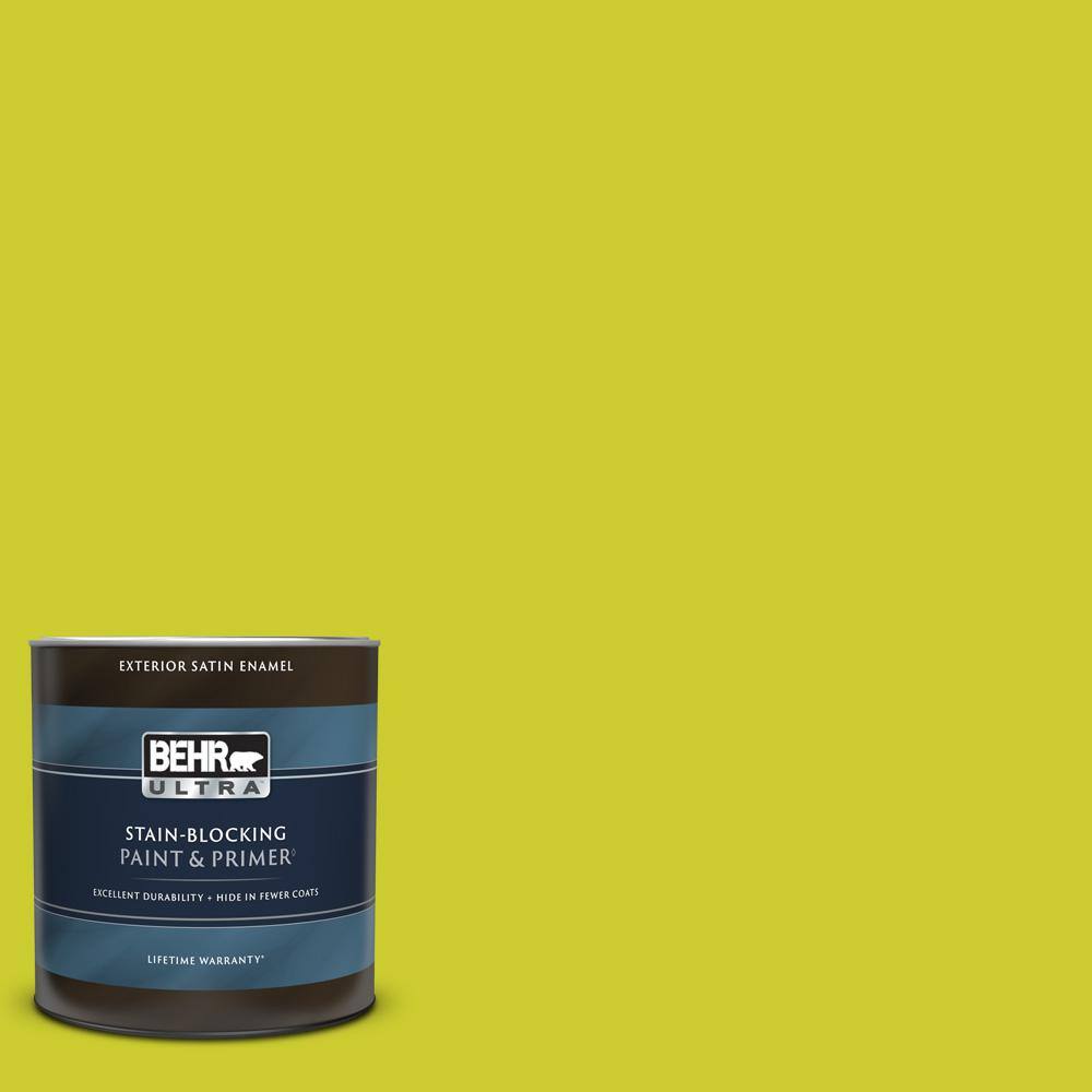 BEHR ULTRA 1 qt. #S-G-400 Lime Pop Satin Enamel Exterior Paint & Primer ...