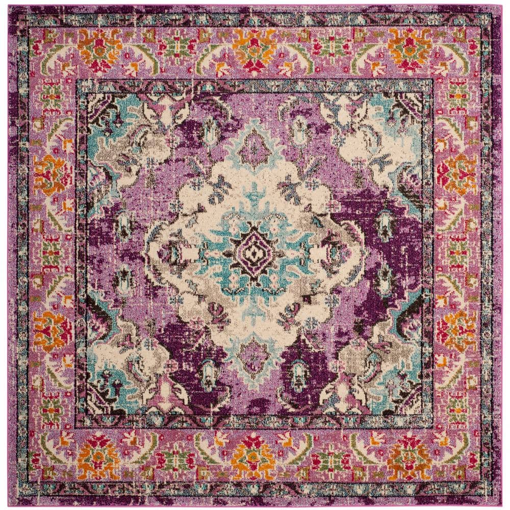SAFAVIEH Monaco 9 ft. x 9 ft. Violet/Light Blue Square Border Area Rug ...