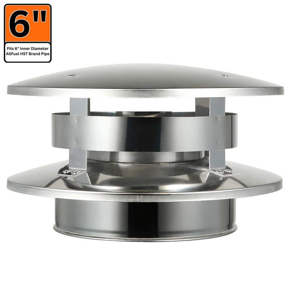 ALLFUEL HST 6 in. Rain Cap with Flat Top for Double Wall Chimney Pipe ...