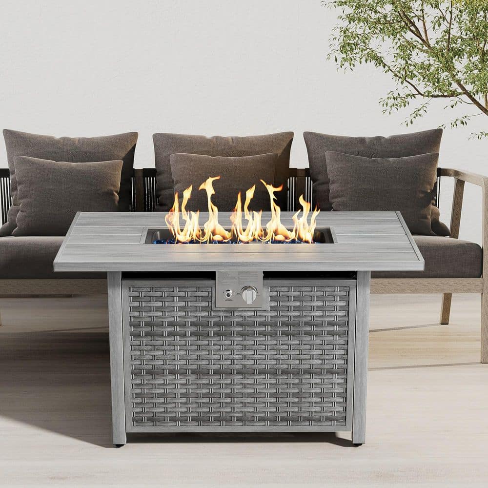 eVita 43 in. 50,000 BTU Light Gray Rectangle Rattan Wicker Outdoor ...