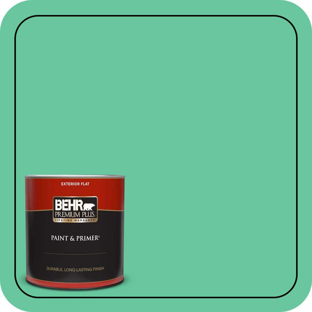 BEHR PREMIUM PLUS 1 qt. #470B-4 Intense Jade Flat Exterior Paint ...