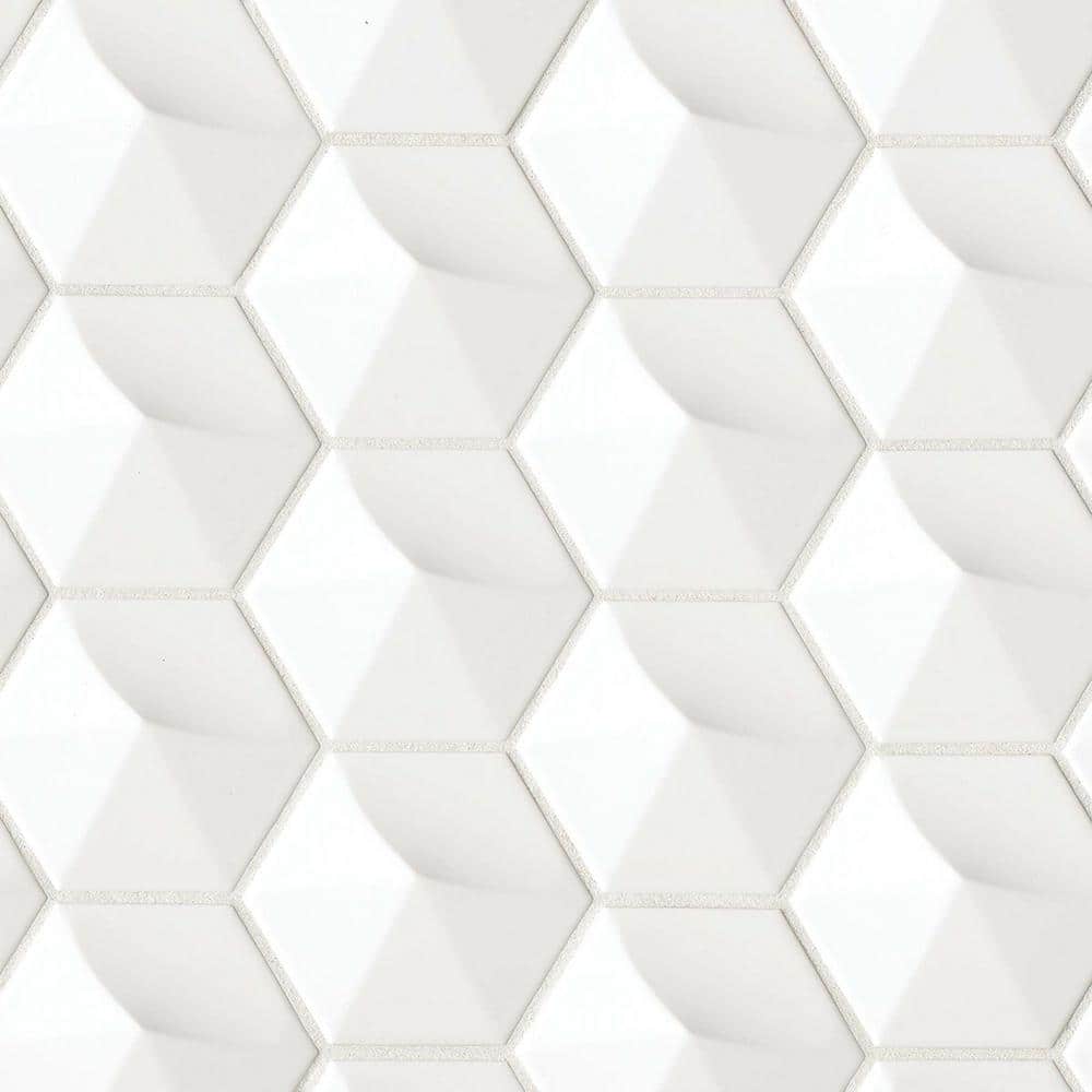 Bedrosians Hedron Hexagon 4 in. x 5 in. Matte White Ceramic Wall Tile ...