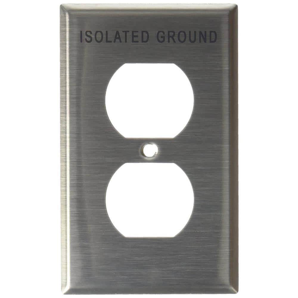 Leviton 1-Gang Stainless Steel 302 Non-Magnetic Engraved Duplex Outlet ...