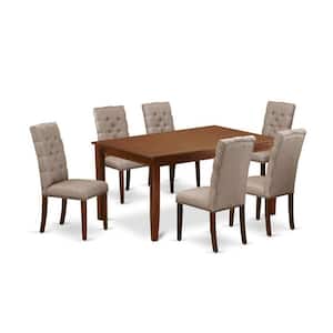 East West Furniture 7-Piece Mahogany Finish Solid Wood Top Dining Table ...