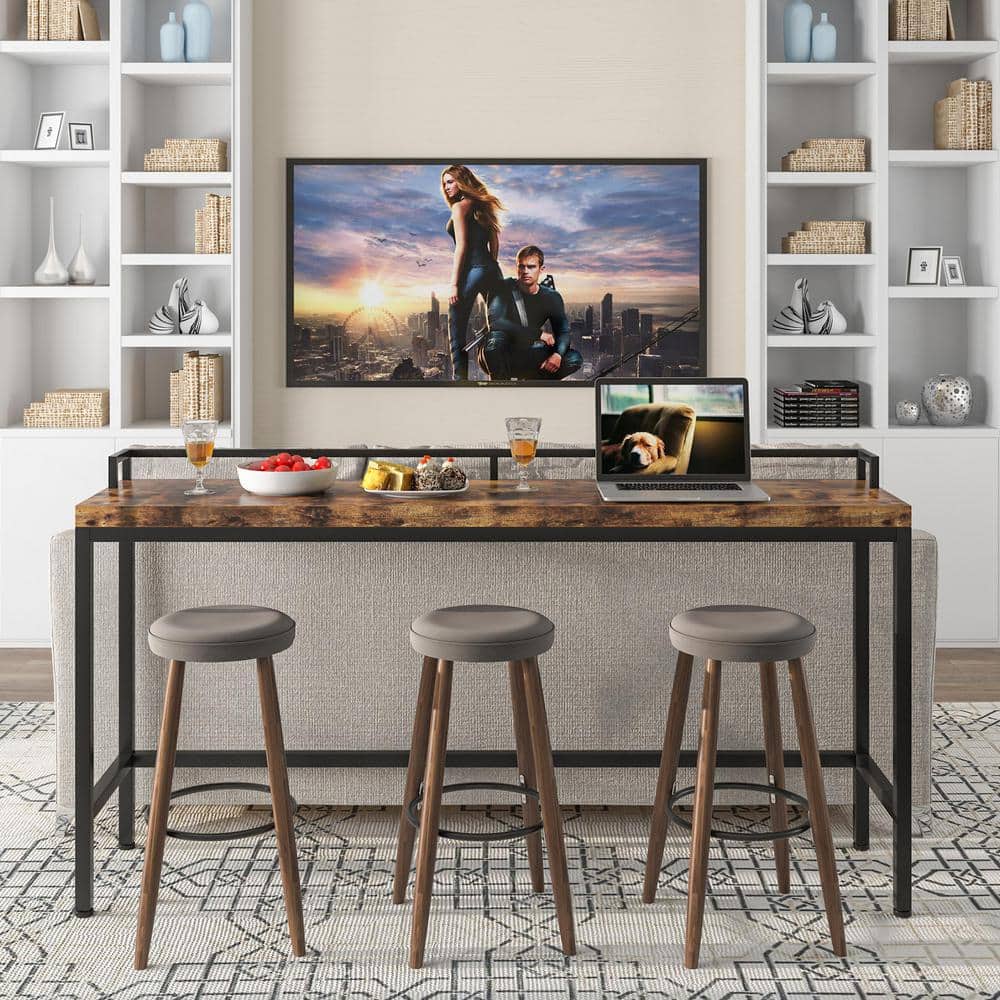 BYBLIGHT Elson 70.9 in. Rustic Brown Rectangle Wood Console Table Sofa ...