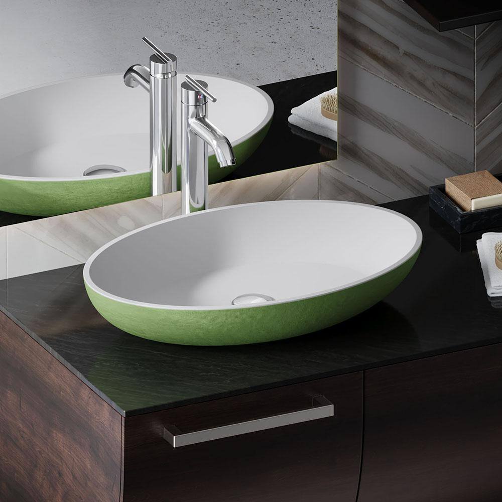 Rene Vessel Bathroom Sink in Sage with 7001 Faucet and Pop-Up Drain in ...