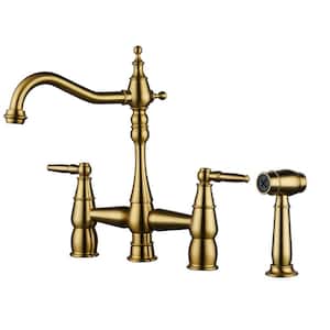 WOWOW Double Handle High-Arc Deck Mounted Bridge Kitchen Faucet Side ...