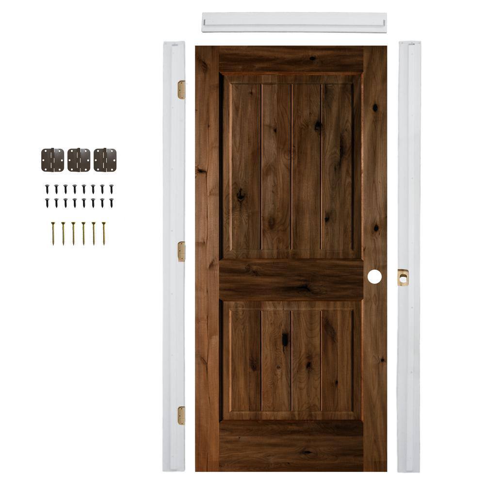 Krosswood Doors Ready-to-Assemble 36 in. x 80 in. Alder 2-Panel Left-Hand Sq Top VG Provincial ...