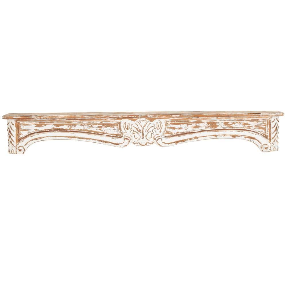Litton Lane 72 in. W x 8 in. D Light Brown Distressed Wood Scroll ...