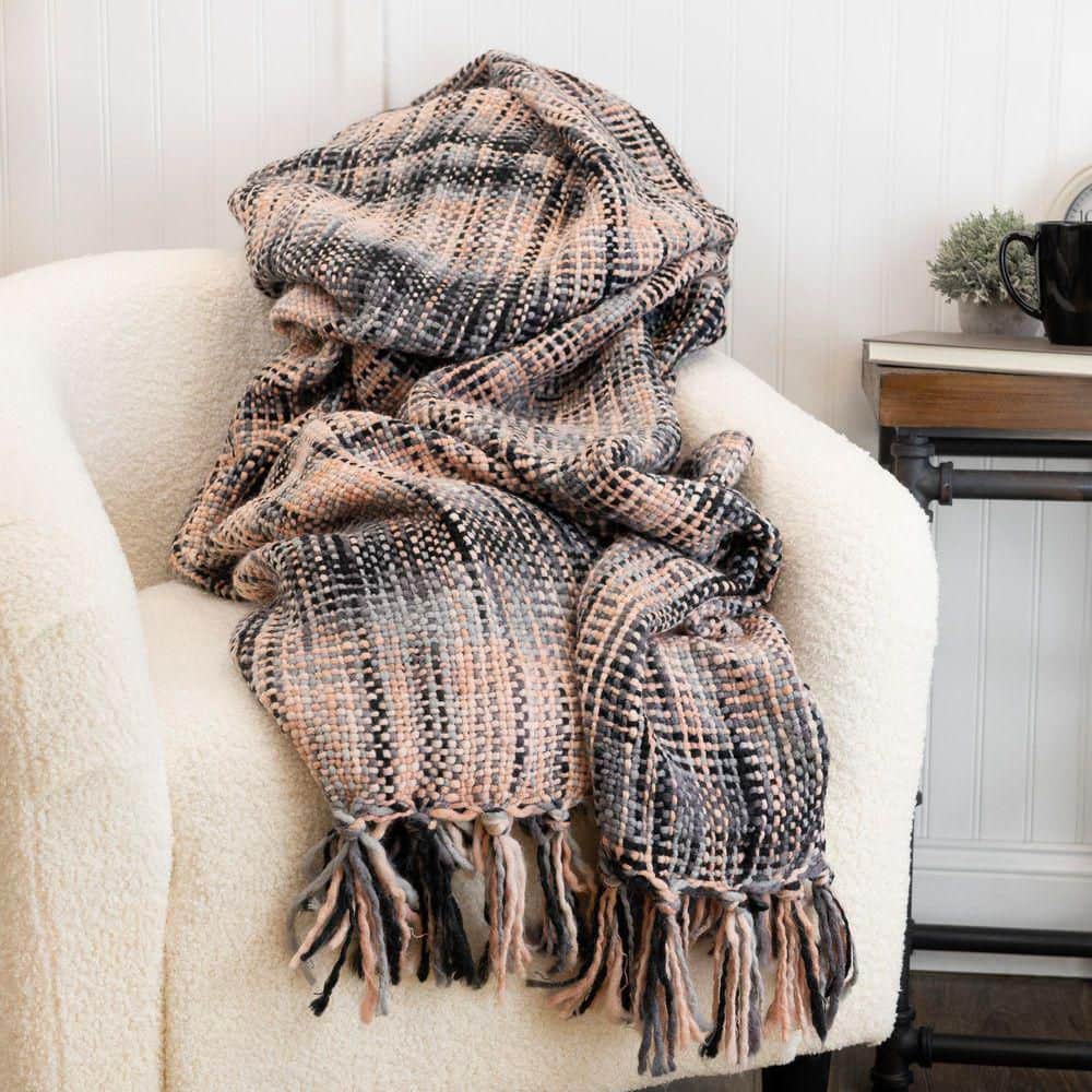 DONNA SHARP Heritage Woven Salmon Pink Acrylic Throw Blanket 70058 ...