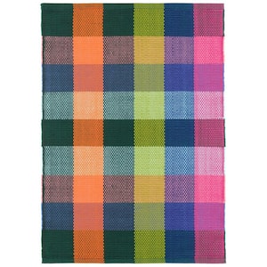 DASH & ALBERT Happy Plaid Handwoven Multi 4 ft. x 6 ft. Outdoor Area ...