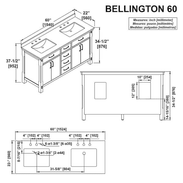 Home Decorators Collection Bellington 60 in. Double Sink White Bath ...