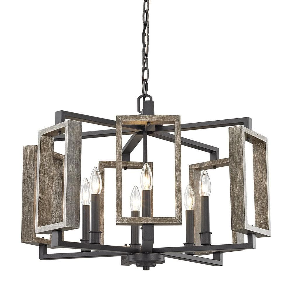 Home Decorators Collection 6-Light Aged Bronze Pendant with Wood ...
