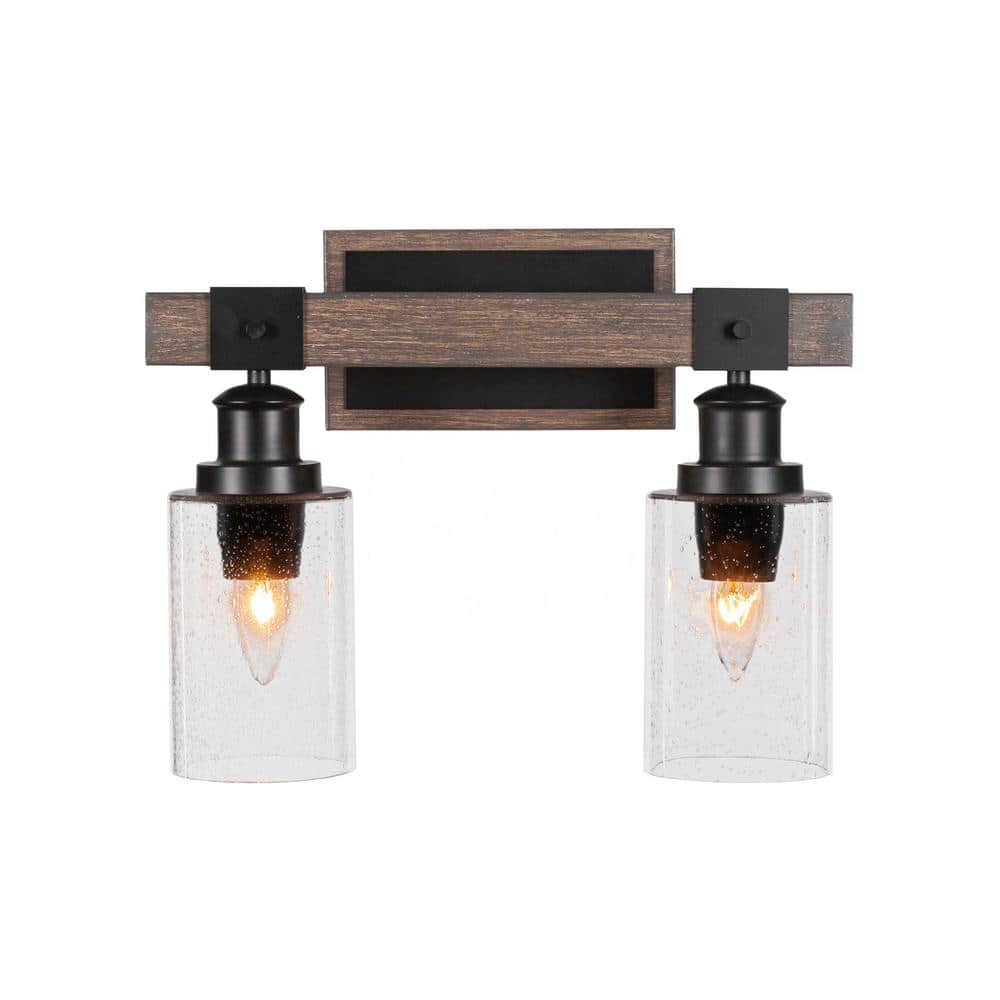 Richmond 15 in. 2-Light Vanity Light Black and Painted Wood-look with 4 ...