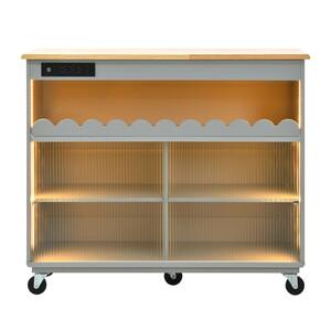 FUNKOL Navy Blue Wood 44 in. LED Light Drop Leaf Large Kitchen Island ...