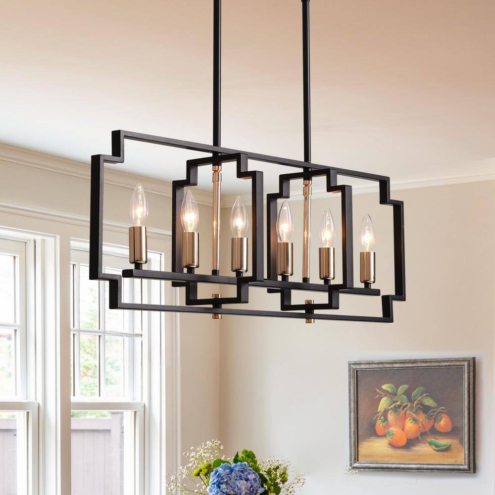 Pacific Core 6-Lights Black Rustic Linear Chandelier for Kitchen Island ...