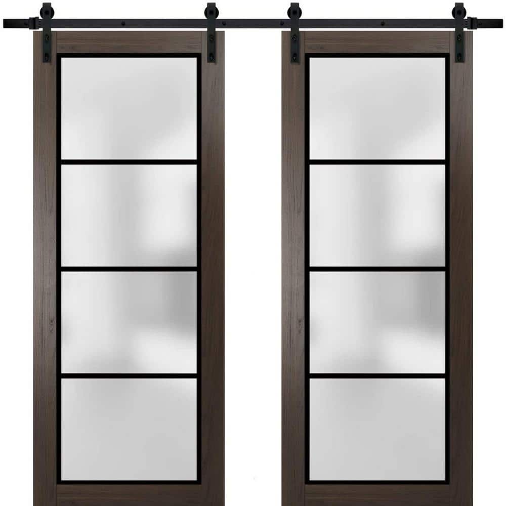 Sartodoors 30 in. x 96 in. 2 Panel Frosted Glass Chocolate Ash Solid ...