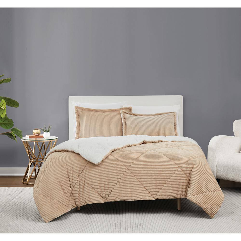 Brooklyn Loom Corduroy Polyester Tan Full/Queen 3 Piece Comforter Set ...