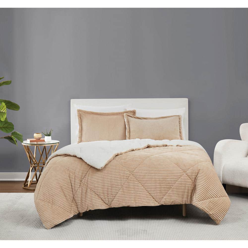 Brooklyn Loom Corduroy Polyester Tan King 3 Piece Comforter Set ...