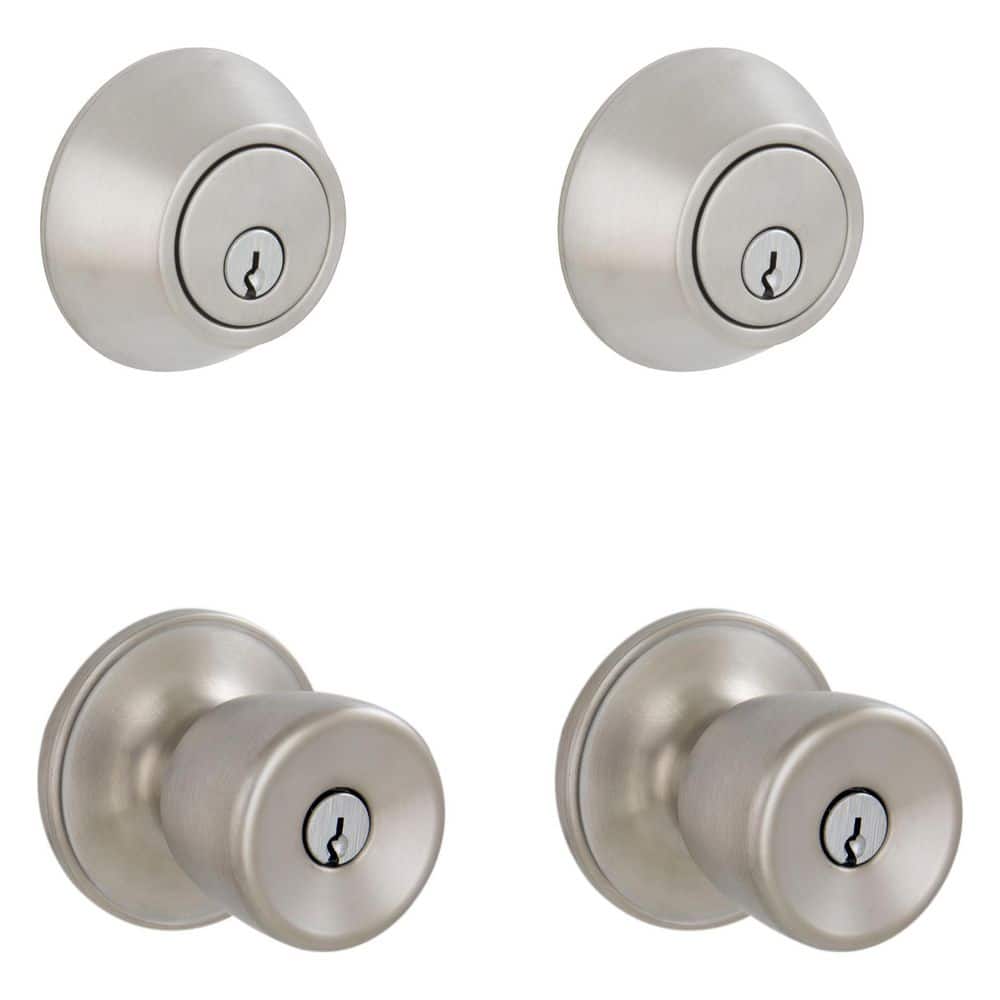 ESSENTIALS by Schlage Brill Satin Stainless Steel Single Cylinder ...