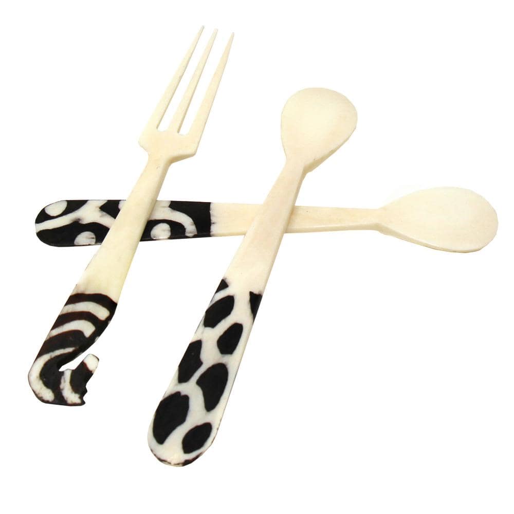 Global Crafts Handmade Bone Bar Set 2-Spoons 1-Animal Fork KNB00X-K3-B ...
