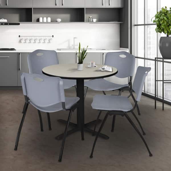 Regency Cain 30 in. Maple Round X-Base Breakroom Table Desk & 4 M Stack ...