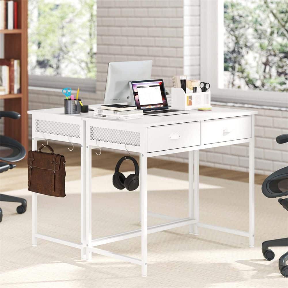 Costway 36 in. White Space Saving Home Computer Desk with 2 Fabric ...