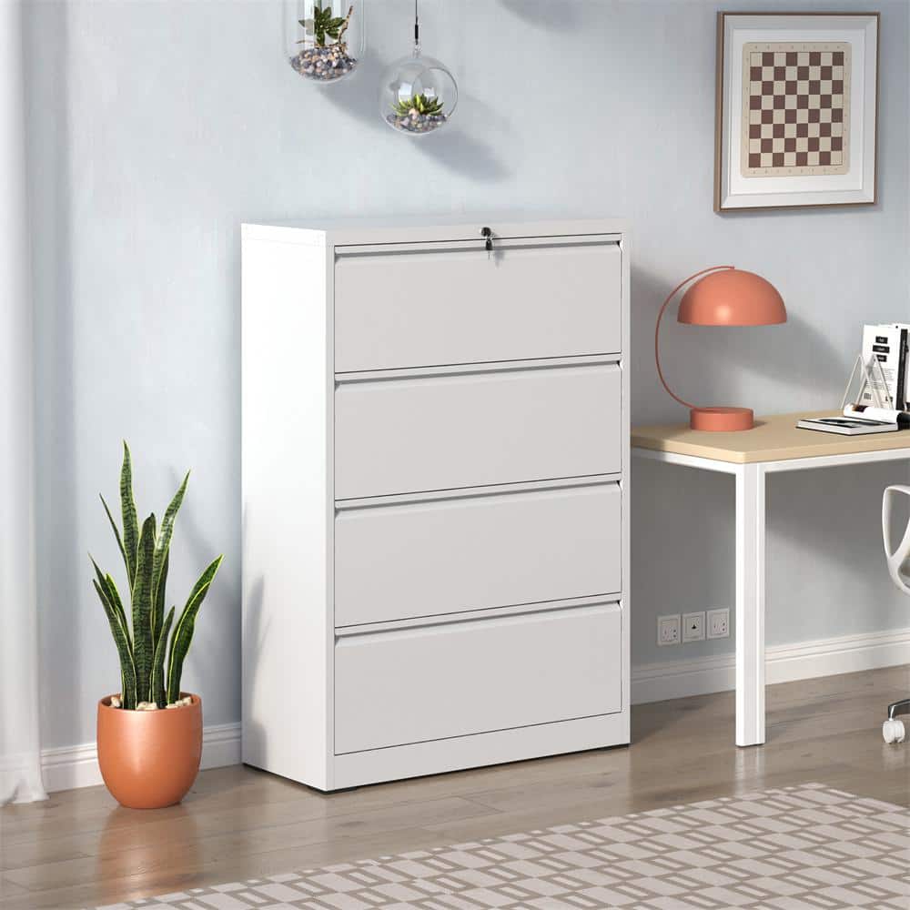 Kahomvis White 52 in. H Metal Office Storage Cabinet Steel Lateral File ...