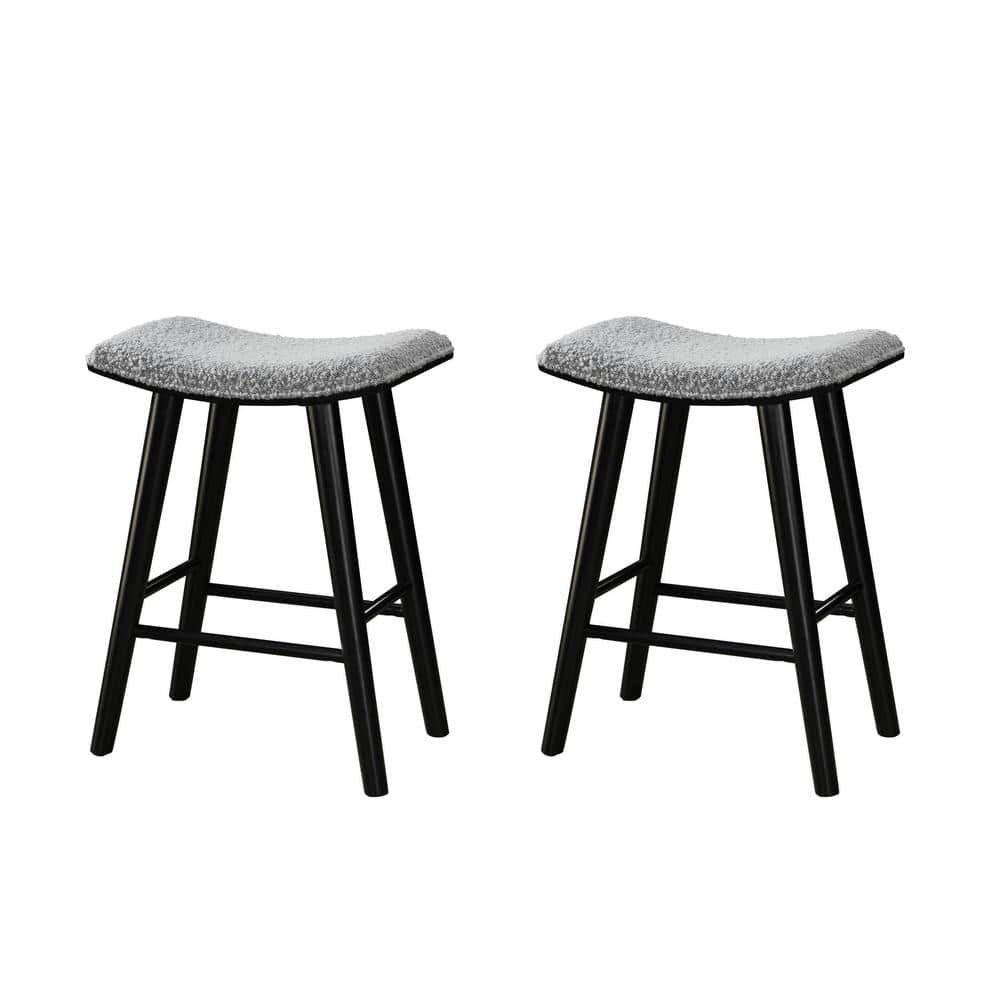 LuXeo Luna 24 in. Black Backless Wood Saddle Counter Stools with Gray ...