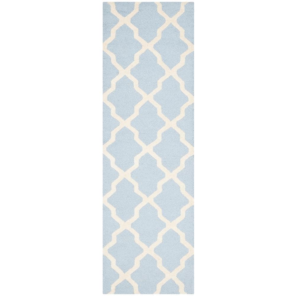 SAFAVIEH Cambridge Light Blue/Ivory 3 ft. x 8 ft. Geometric Trellis ...