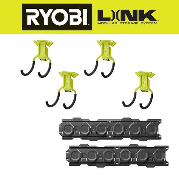 RYOBI LINK Utility Hook (4-Pack) with Wall Rail (2-Pack) STM504-STM805 ...