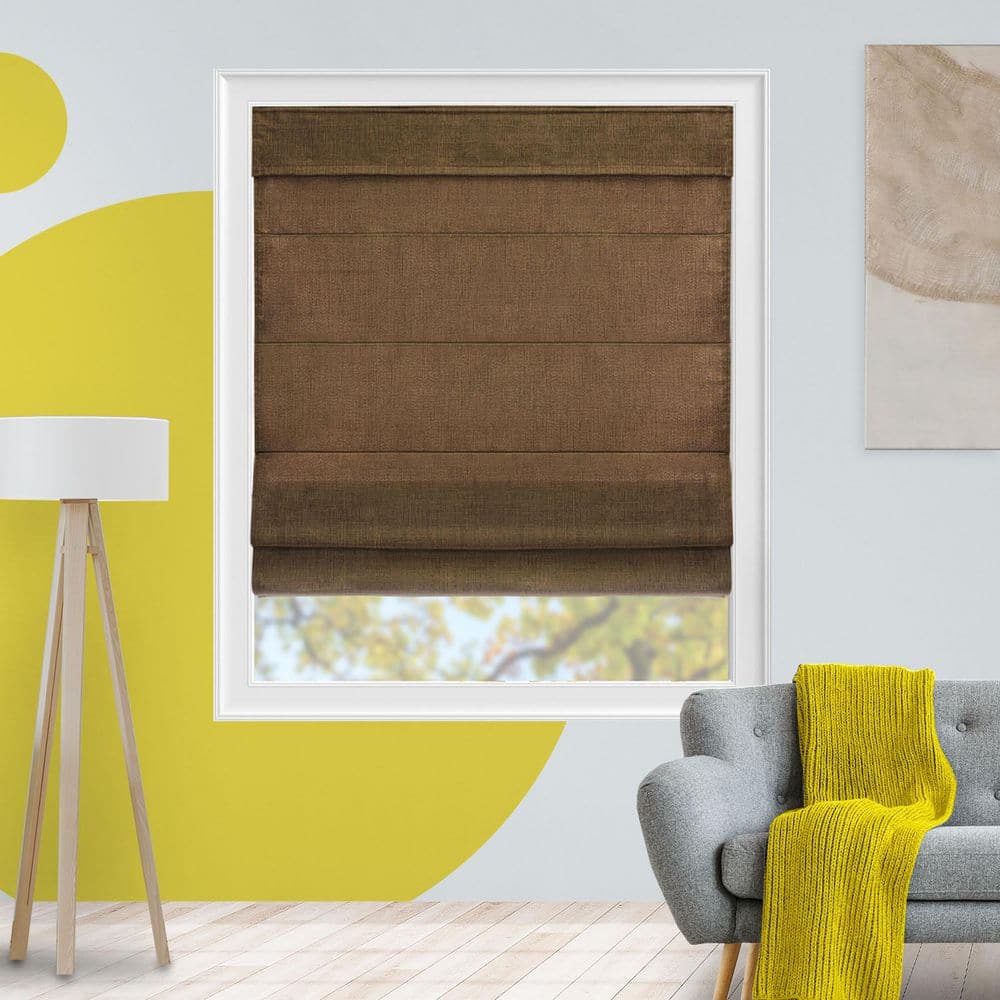 YELLOW BLINDS Burton Chocolate Light Filtering Cordless Polyester Roman ...