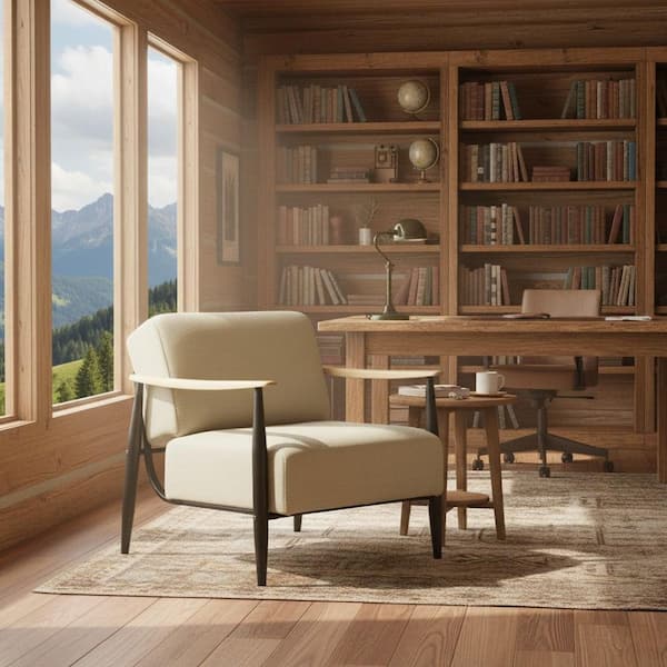 Homy Casa MOLAGA Natural Oak Fabric Accent Chair with Pine Wood Arms ...