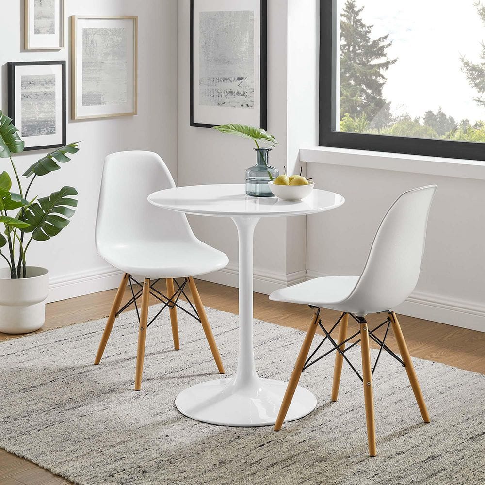 MODWAY Lippa Modern White Wood 28 in. Pedestal Dining Table with ...