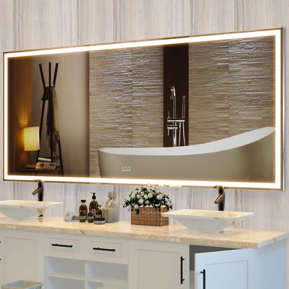 FUNKOL 72 in. W x 32 in. H Rectangular Framed LED Wall Mounted Bathroom ...