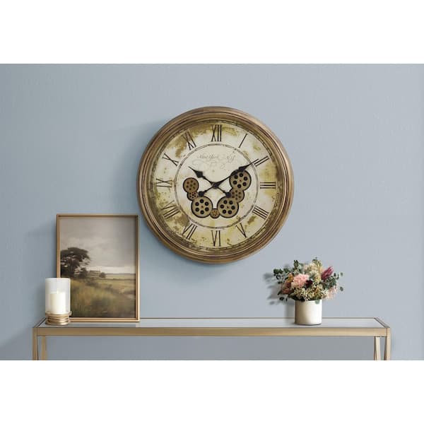 23 in. Round Transitional Antique Brown Analog Wall Clock CKJY2415-AB ...